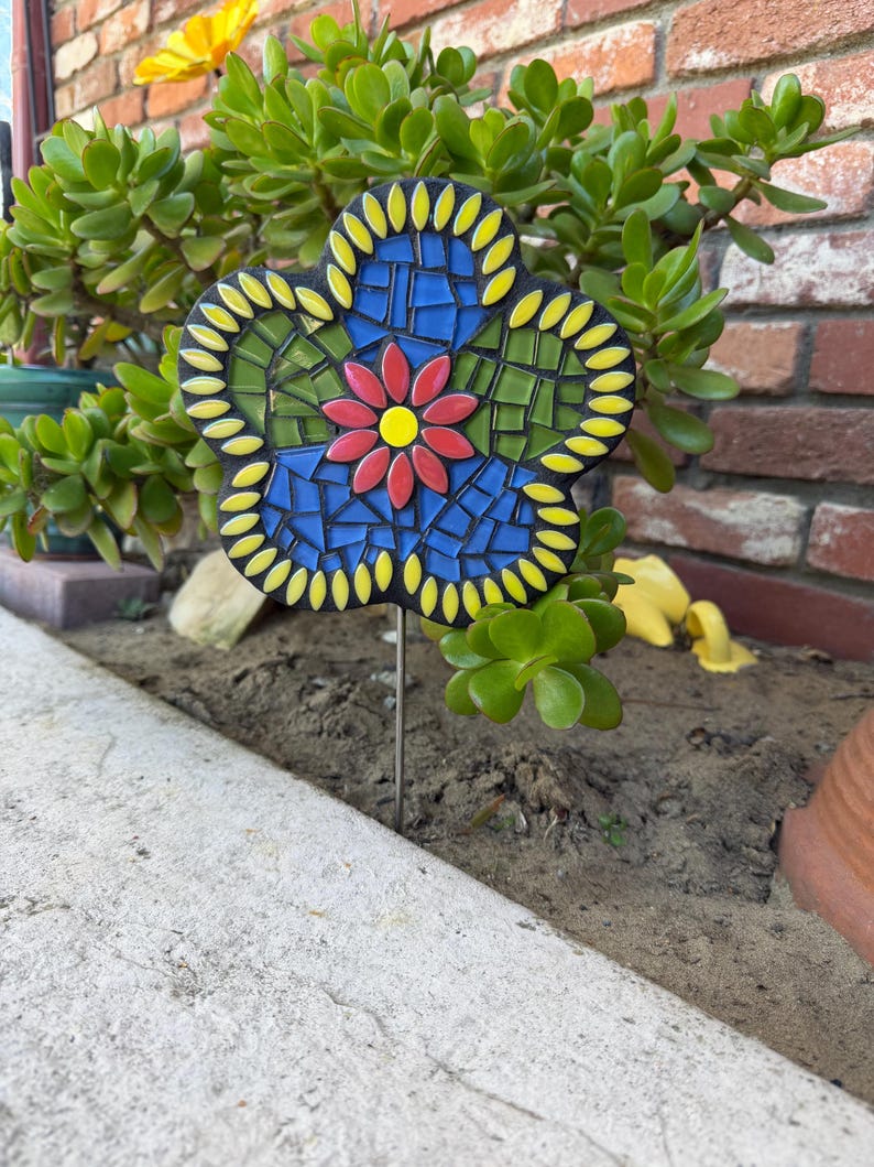 Mosaic Flower Garden Stake - Etsy