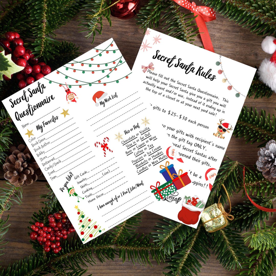 Festive Secret Santa Essentials: Fun Questionnaire & Rules-instant ...