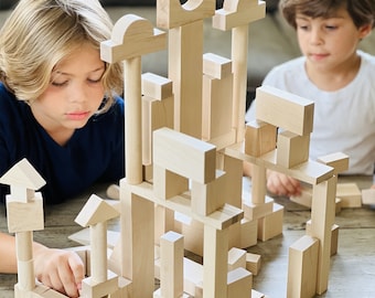 65 Pc Advanced Set Natural Wood Building Block Solid Wood Building ...