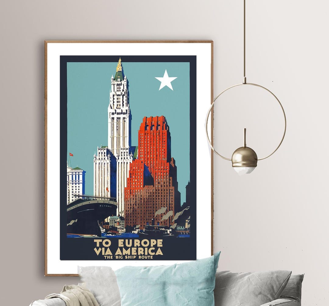 To Europe via America, Big Ship Route: Vintage Travel Poster - Etsy