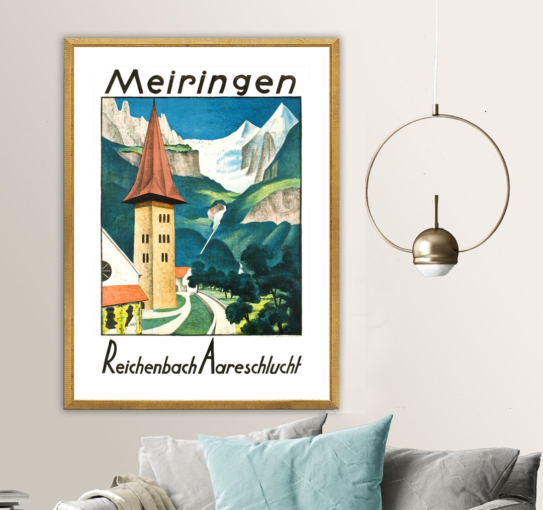 Meiringen Reichenbach Aareschlucht Vintage Travel Poster - Etsy