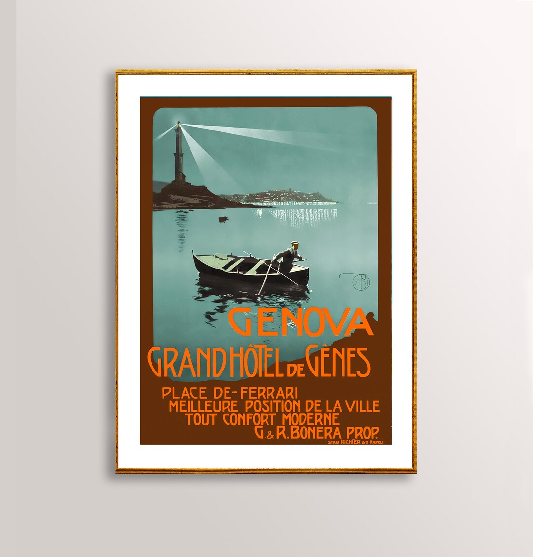 Vintage Genova Travel Poster: Grand Hotel De Genes, Italy - Etsy