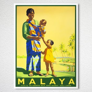Malaya Vintage Travel Poster - Poster Paper or Canvas Print / Gift Idea ...