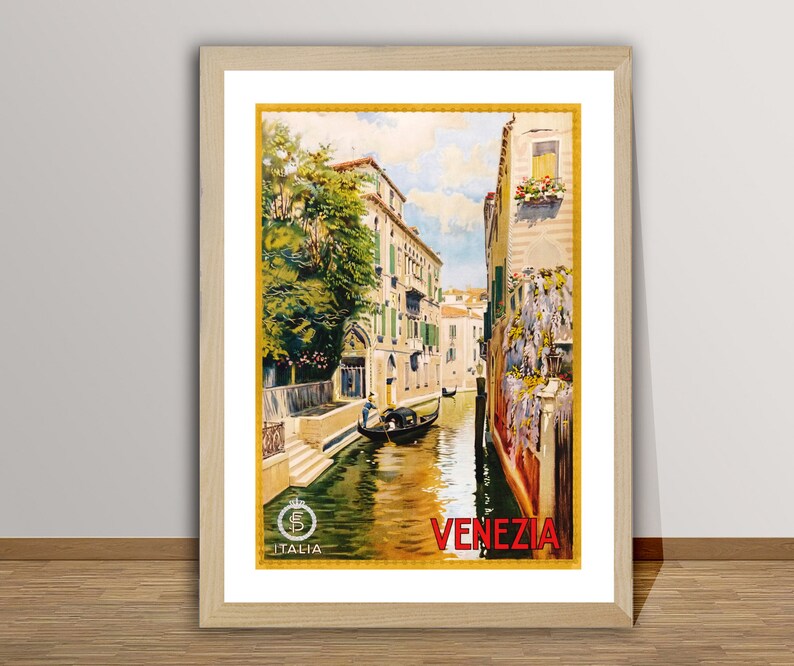 Vintage Venezia Italy Travel Poster: Canal Scene Wall Art - Etsy