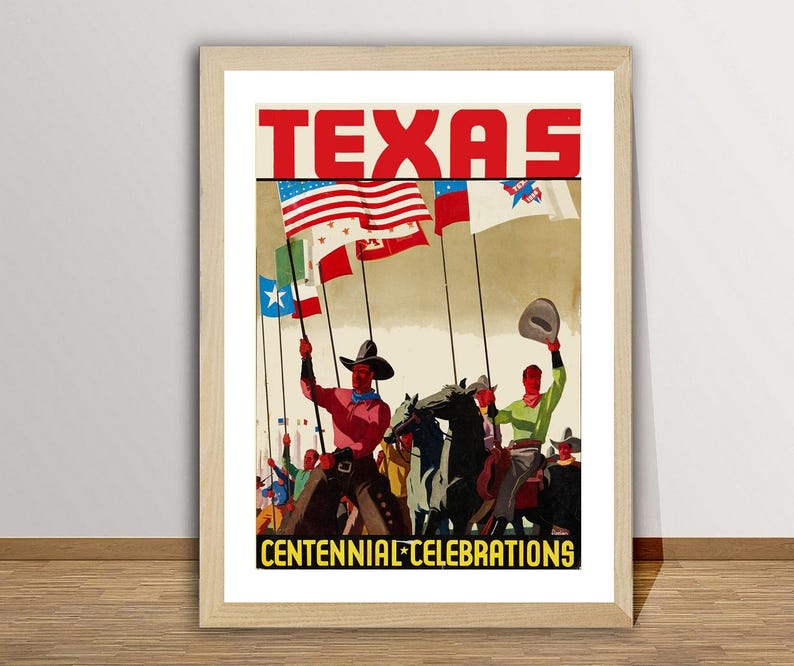 Texas Centennial Celebrations, United States Vintage Travel Poster ...