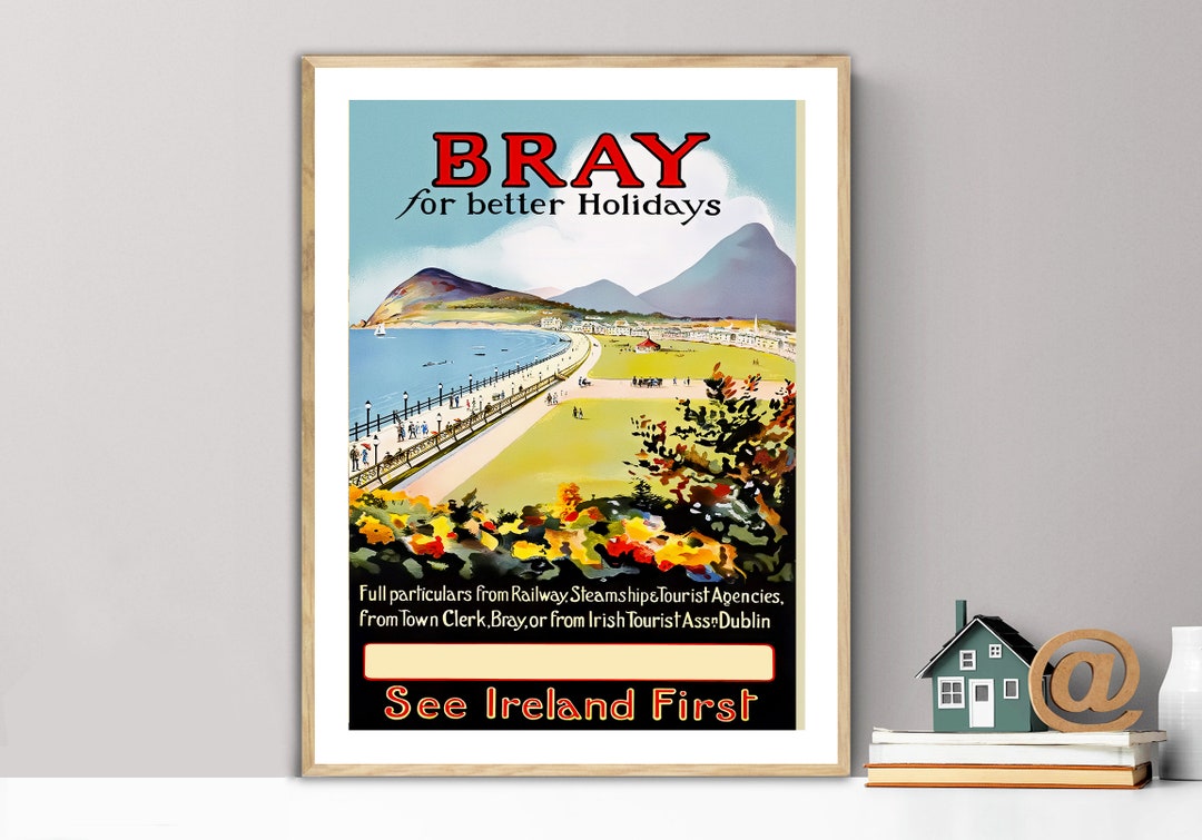 Bray Ireland Vintage Travel Poster - Seaside Holiday Art Print - Etsy