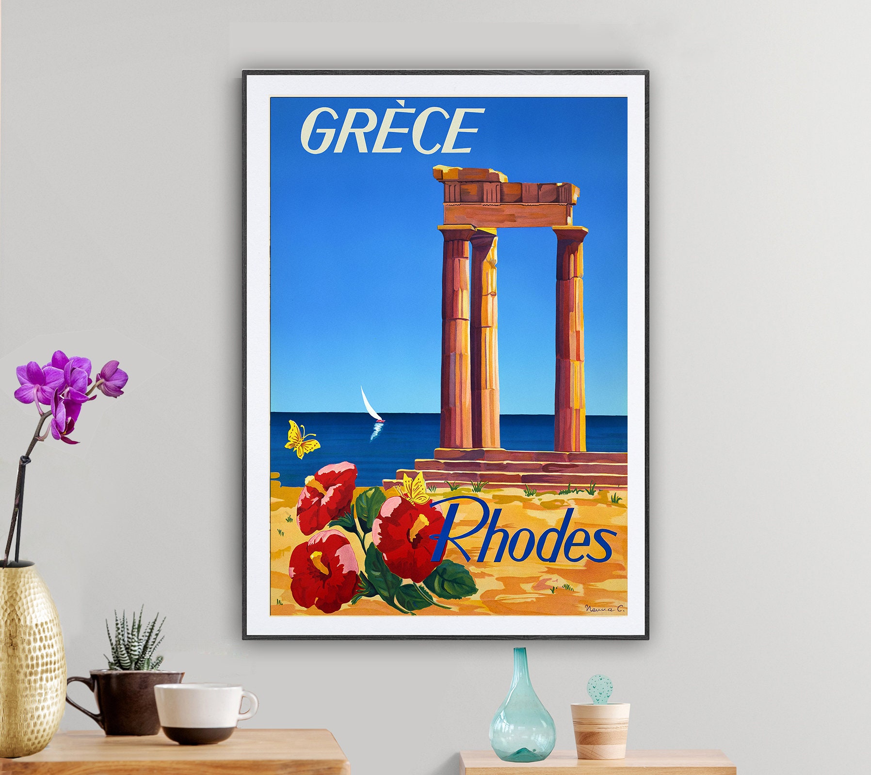 Grece Rhodes Vintage Travel Poster Poster Print Sticker or | Etsy