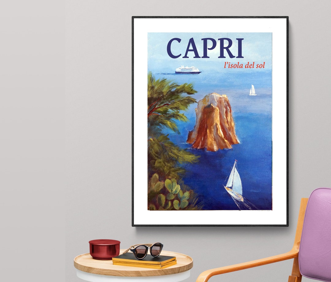 Capri Italy Vintage Travel Poster by Faruk Koksal - Poster Paper or ...