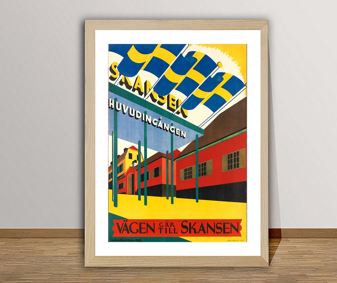 Skansen Stockholm Vintage Travel Poster: Sweden Retro Wall Art - Etsy