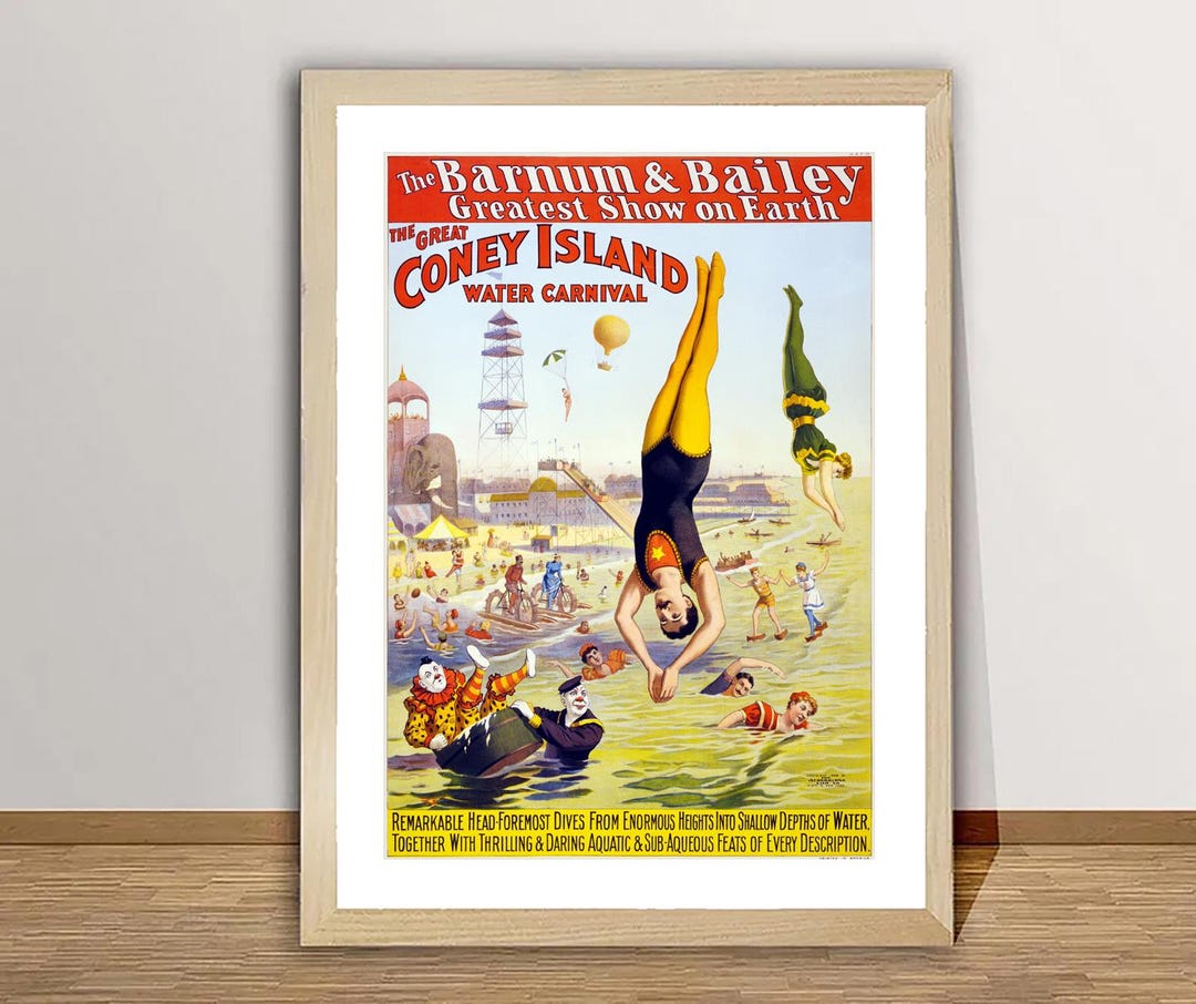 The Great Coney Island, Water Carnival Vintage Travel Poster - Travel ...