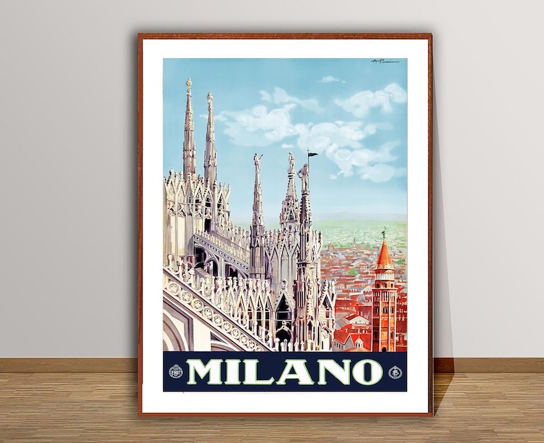 Milano Italy Vintage Travel Poster: Architectural Art Print - Etsy