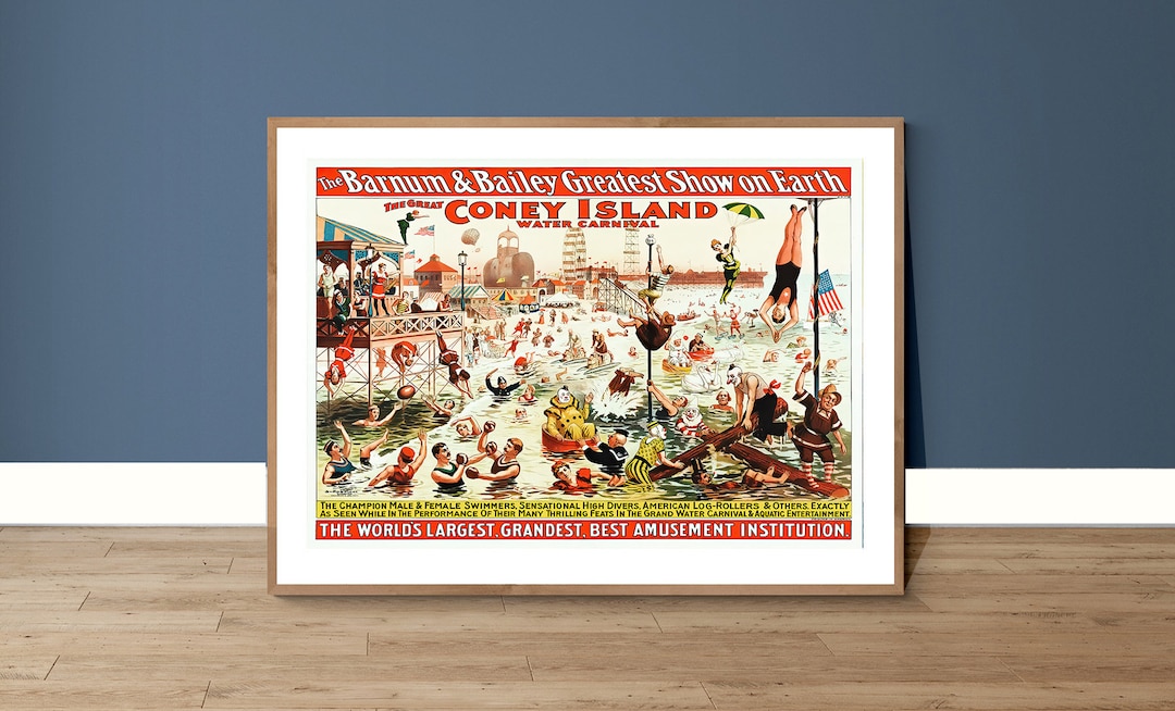 Coney Island Water Carnival Vintage Travel Poster - USA Art Print - Etsy