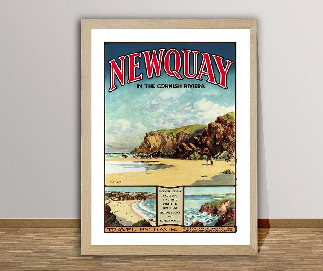 Newquay in the Cornish Riviera Vintage Travel Poster - Poster Paper or ...