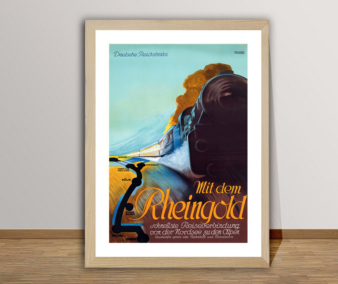 Mit Dem Rheingold, Deutsche Reichsbahn Vintage Reiseposter - Poster auf ...