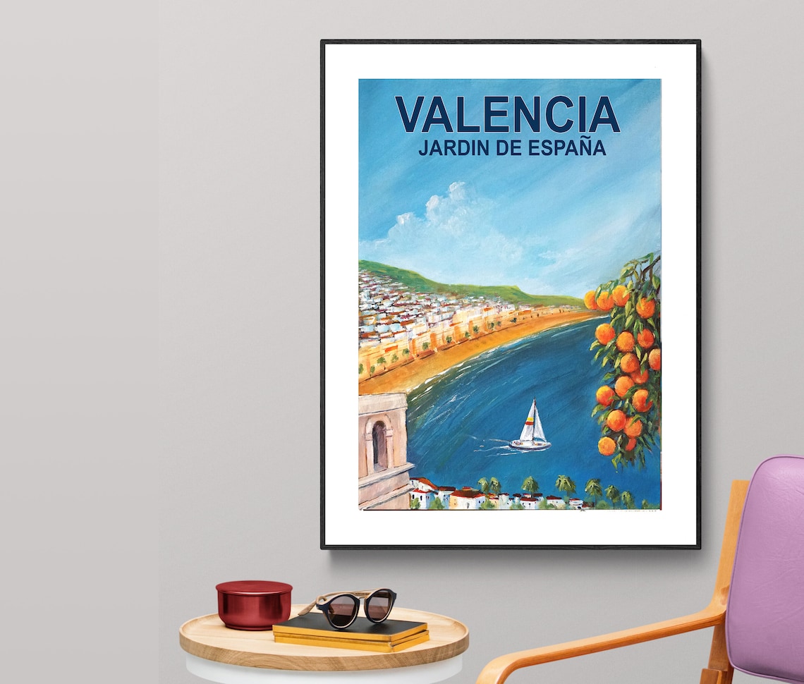 Valencia Spain Vintage Travel Poster: Jardin De Espana, Wall Art - Etsy