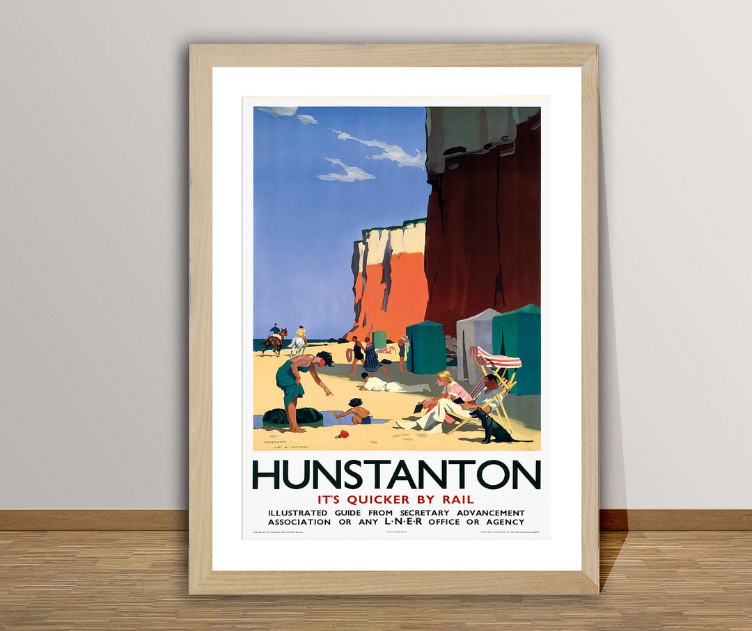 Hunstanton England Vintage Travel Poster: Beach Scene Print - Etsy