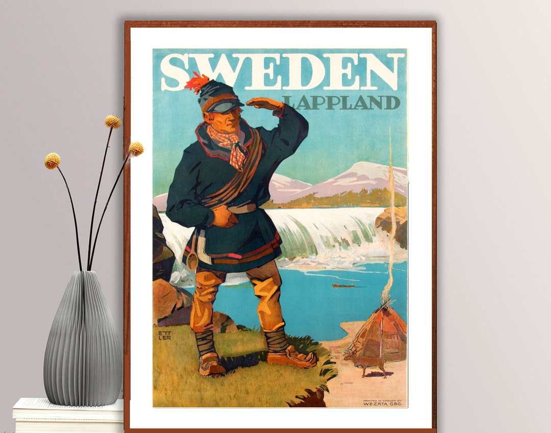 Sweden Lappland Vintage Travel Poster - Affiche Voyage, Travel Sweden ...