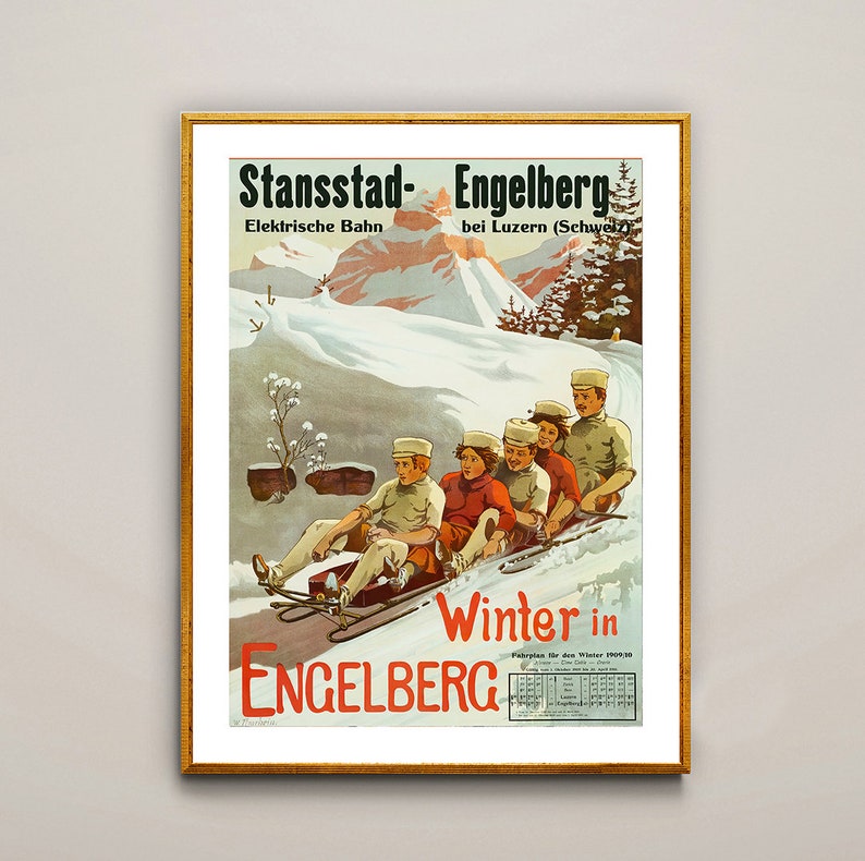 Engelberg Switzerland Vintage Ski Poster: Winter Travel Wall Decor - Etsy