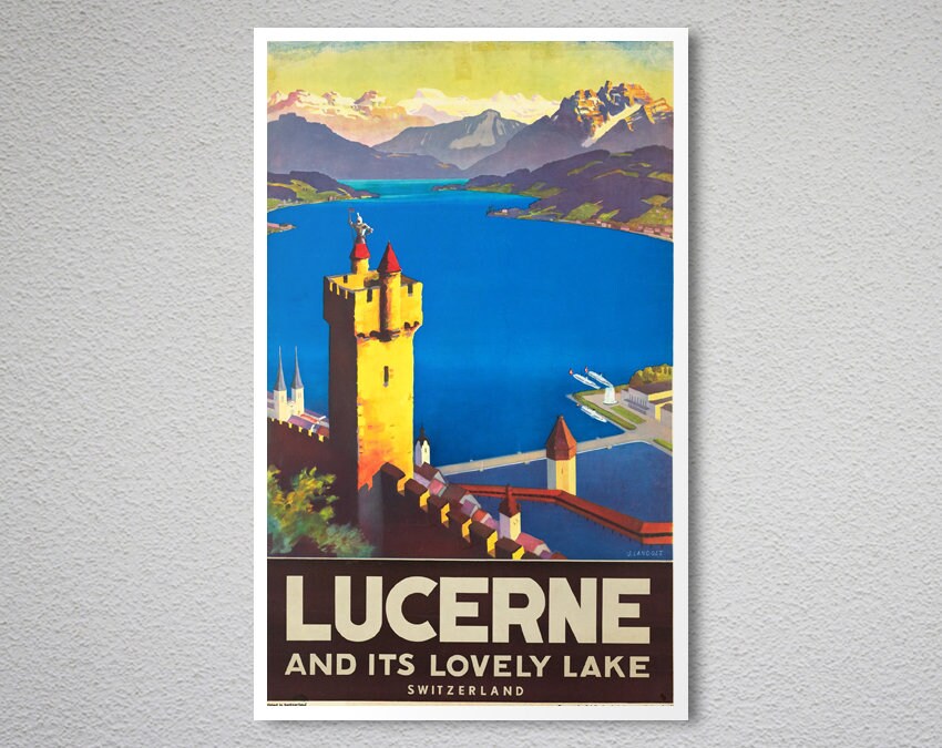 Lucerne Lake of Lucerne Suisse Vintage Travel Poster | Etsy