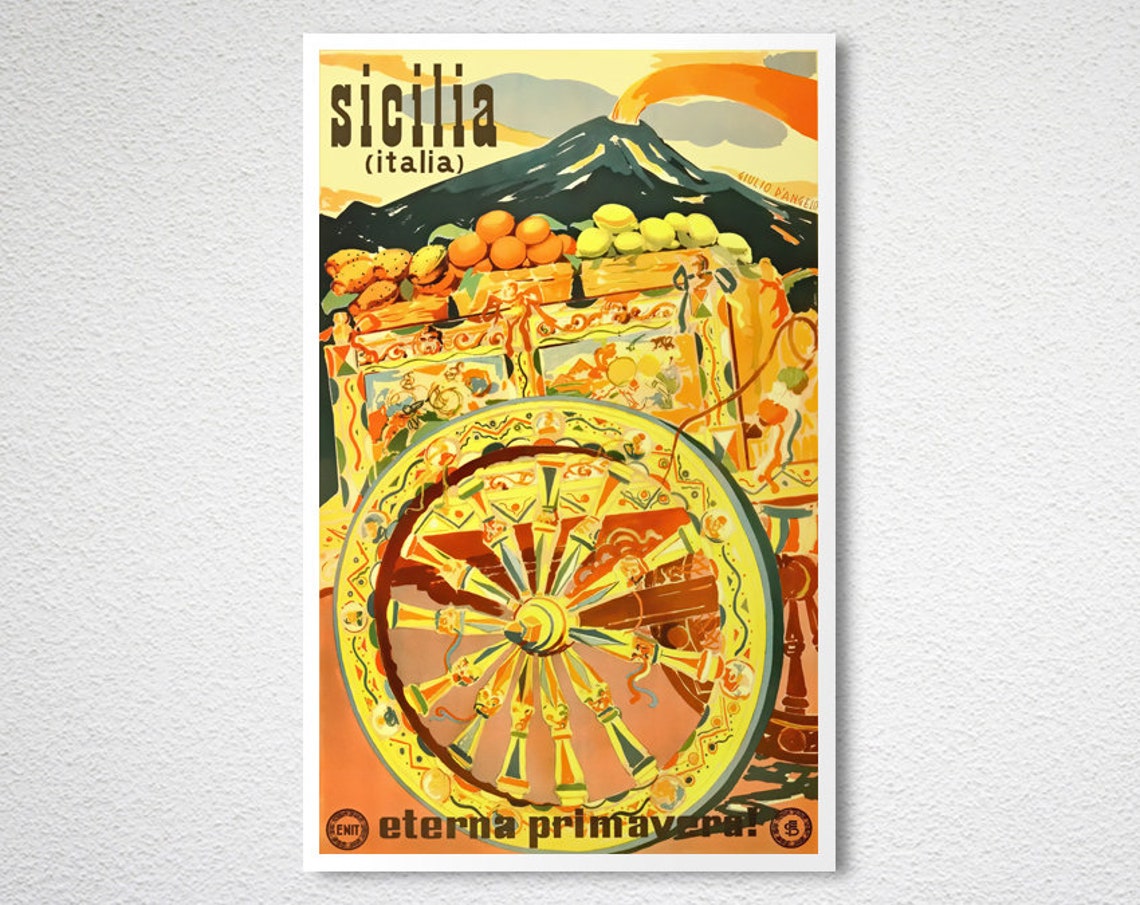 Sicilia Italia Vintage Travel Poster: Colorful Italian Art Print - Etsy