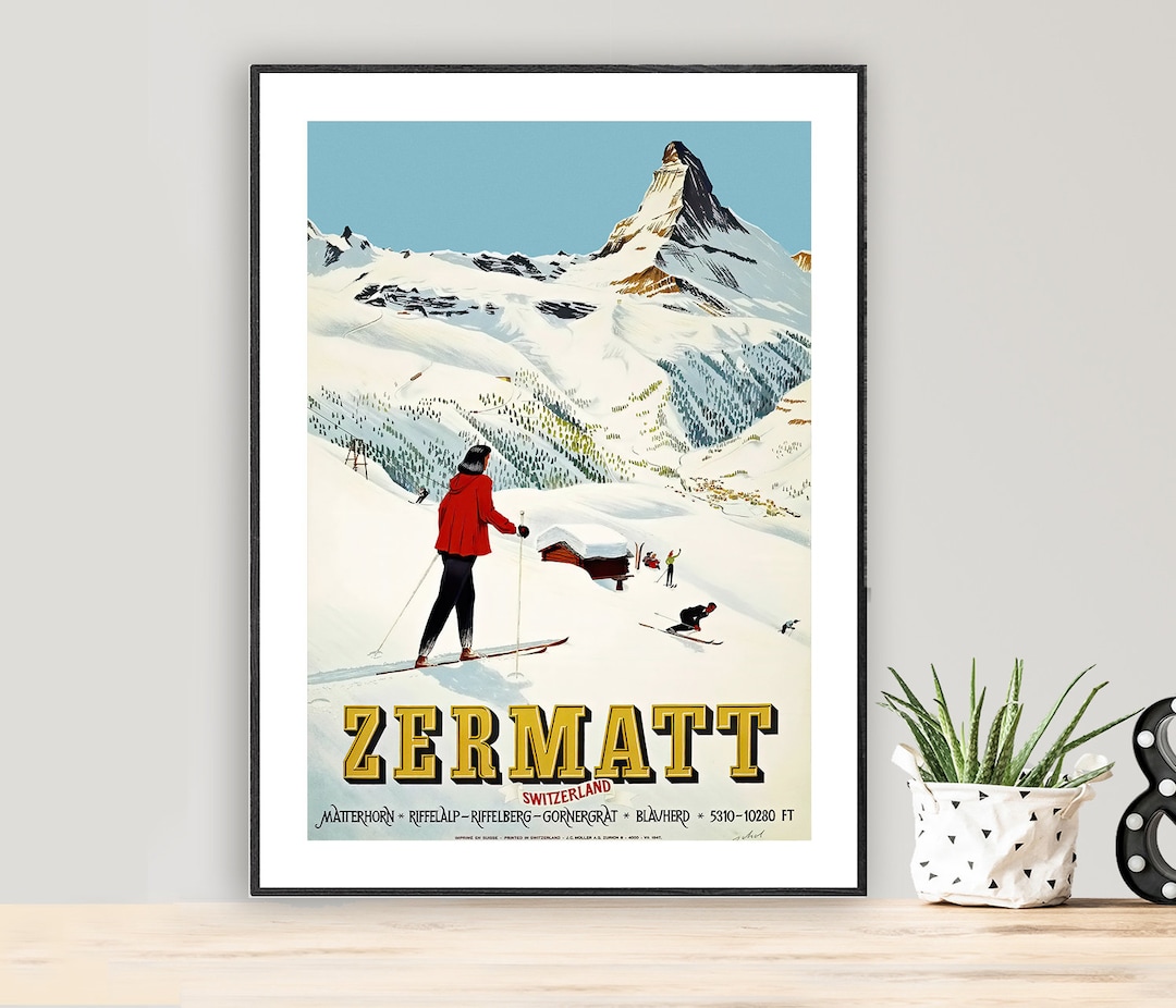 Zermatt Switzerland, Schweiz Vintage Travel Poster - Poster Paper or ...