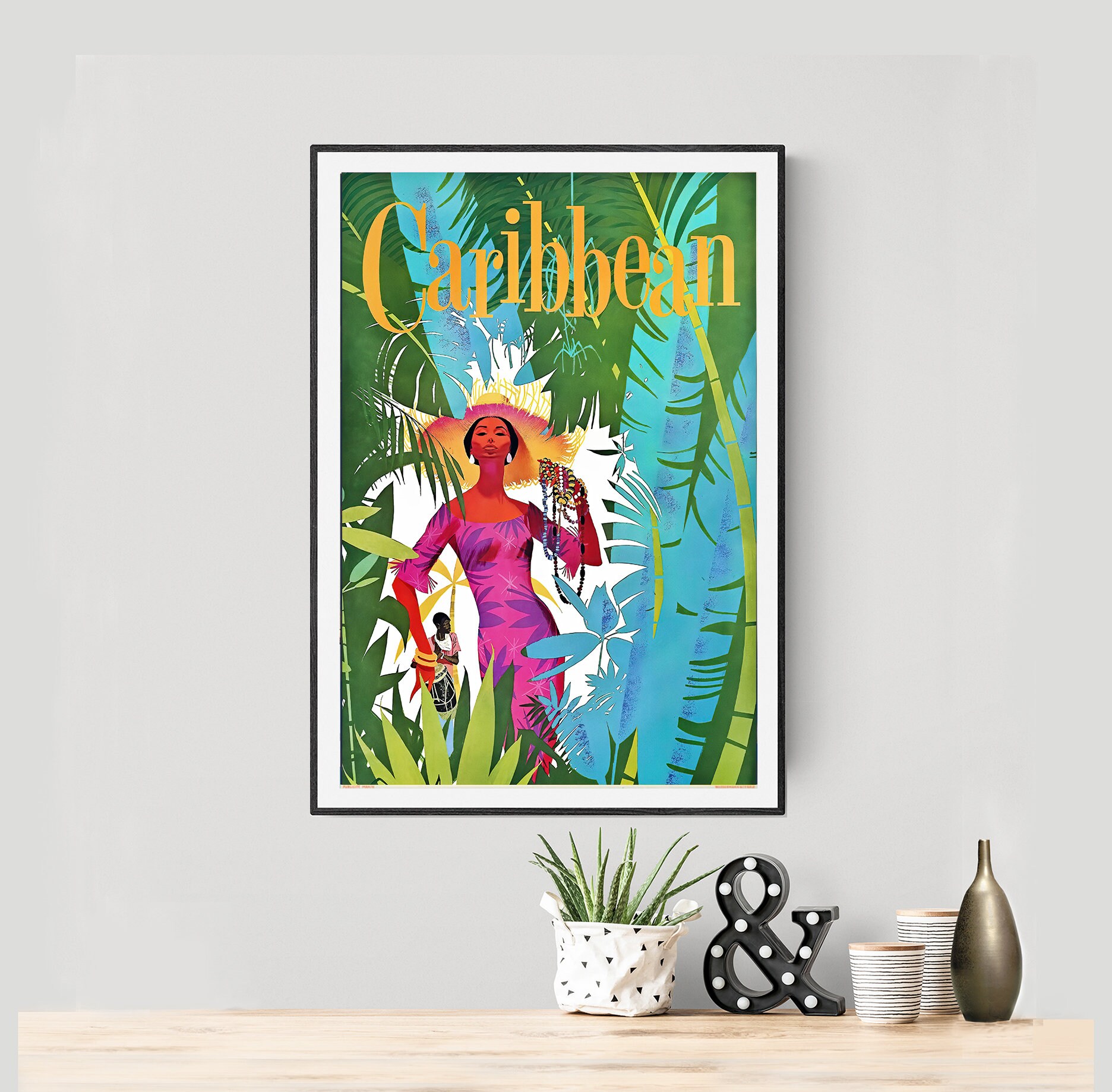 Caribbean Vintage Travel Poster Poster Paper Sticker or | Etsy