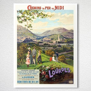 Lourdes France Vintage Travel Poster Poster Paper Sticker | Etsy