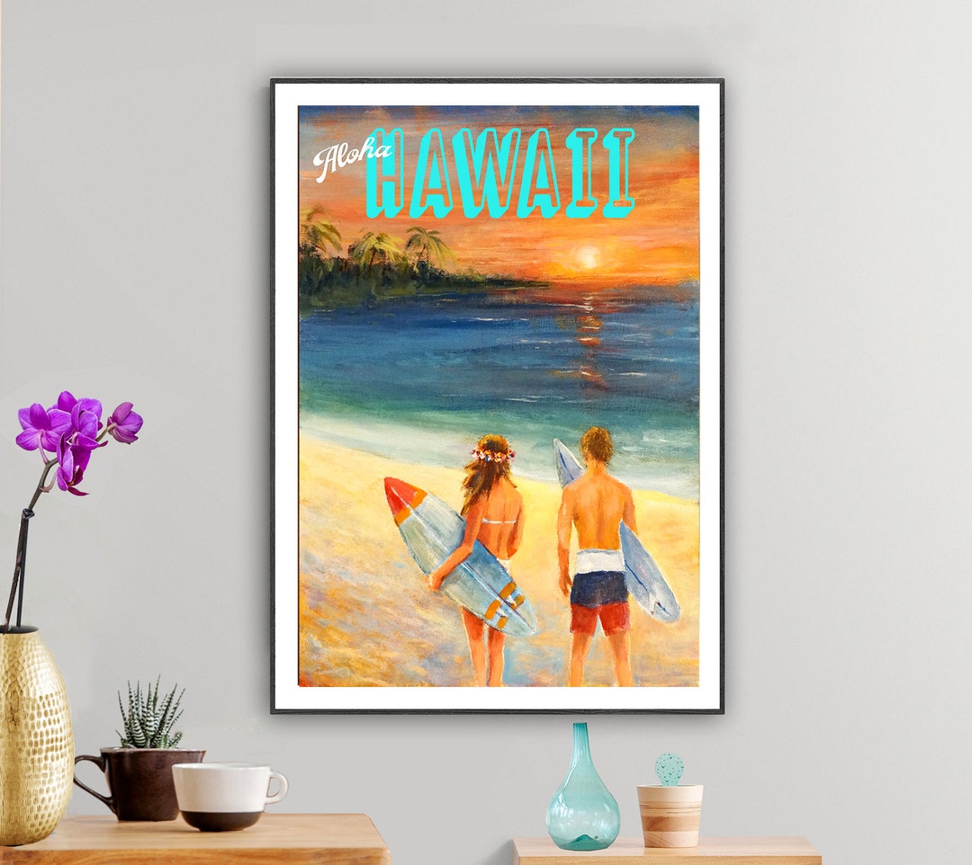 Hawaii Aloha Vintage Travel Poster by Faruk Koksal Poster - Etsy