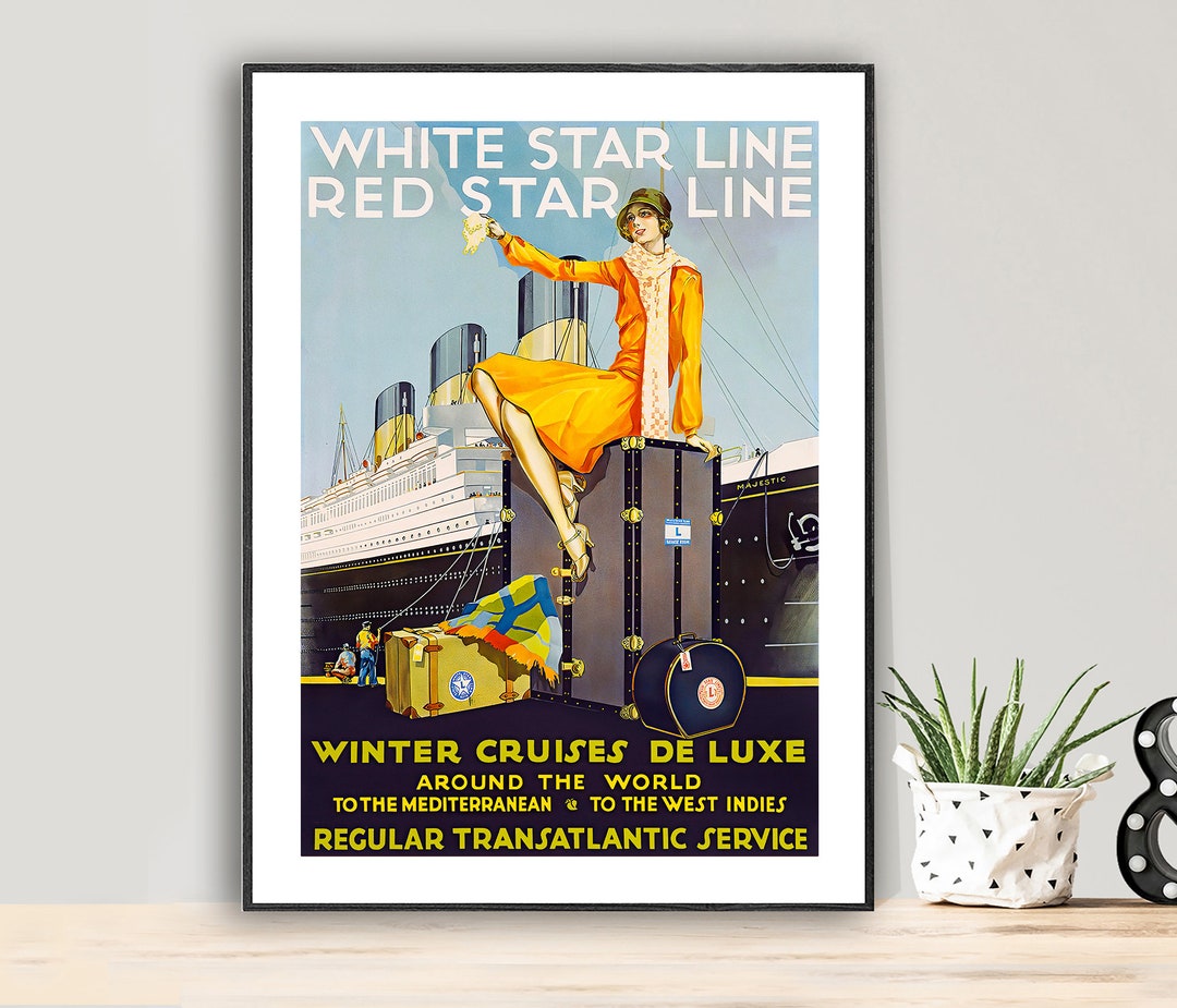 White Star Line Red Star Line Vintage Travel Poster - Poster Paper or ...