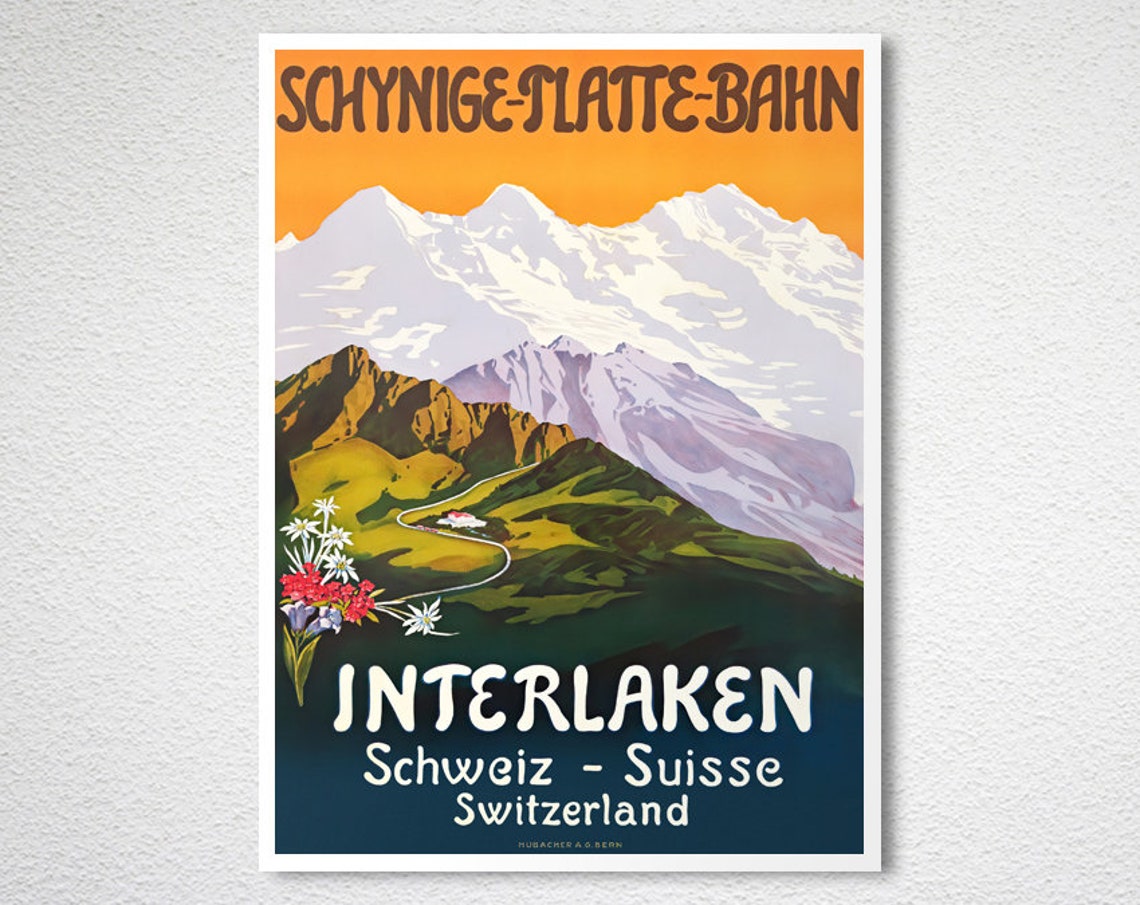 Interlaken Switzerland Vintage Travel Poster Poster Paper - Etsy