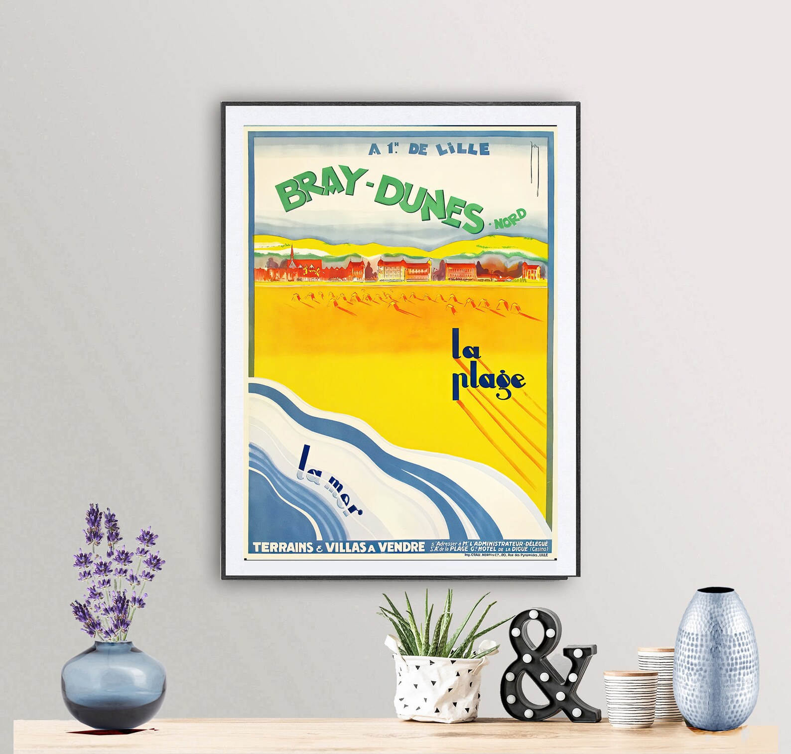 Bray Dunes Nord La Plage France Vintage Travel Poster | Etsy