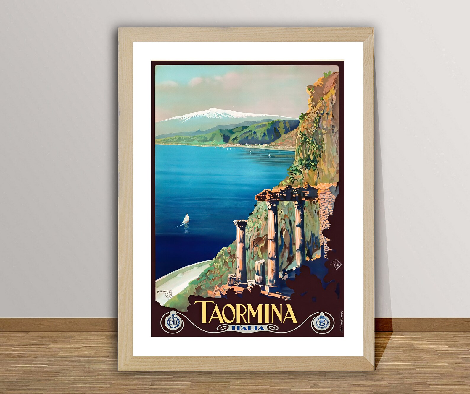 Taormina Italy Vintage Travel Poster: Coastal Print - Etsy