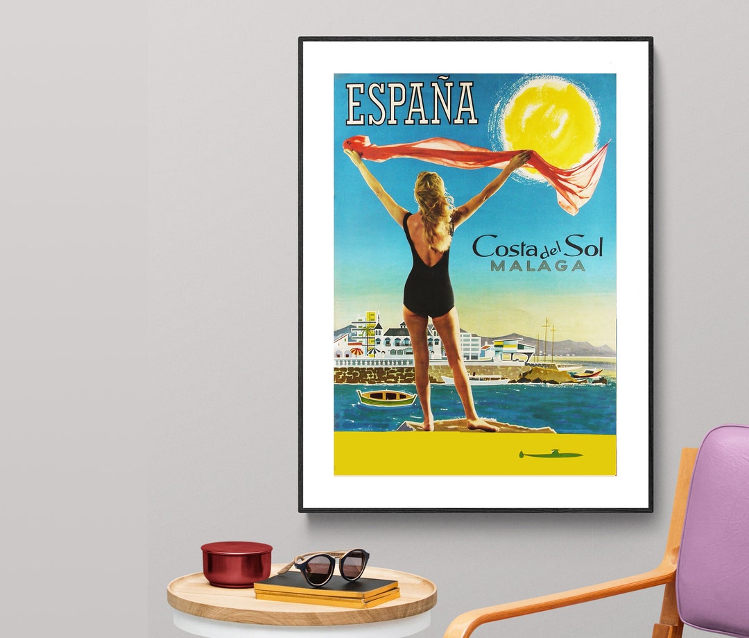 Spain Coast of the Sun Malaga Vintage Travel Poster - Poster Paper or ...