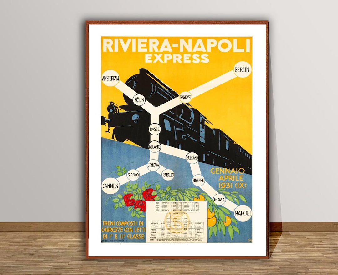 Riviera Napoli Express Vintage Italian Travel Poster - Etsy