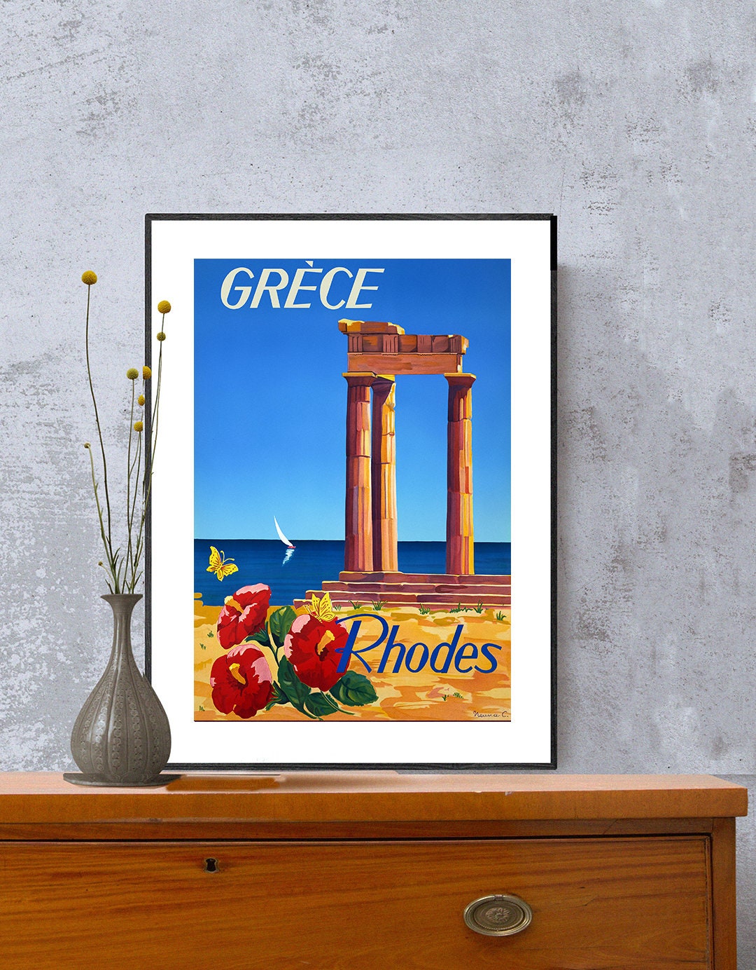 Grece Rhodes Vintage Travel Poster Poster Paper or Canvas Print / Gift ...