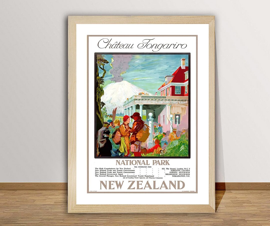 New Zealand Chateau Tongariro National Park Vintage Travel Poster ...