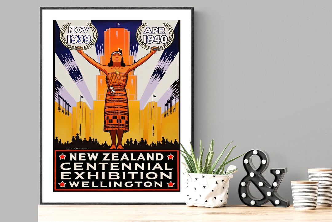 New Zealand Centennial Exhibiton Wellington Vintage Travel Poster ...