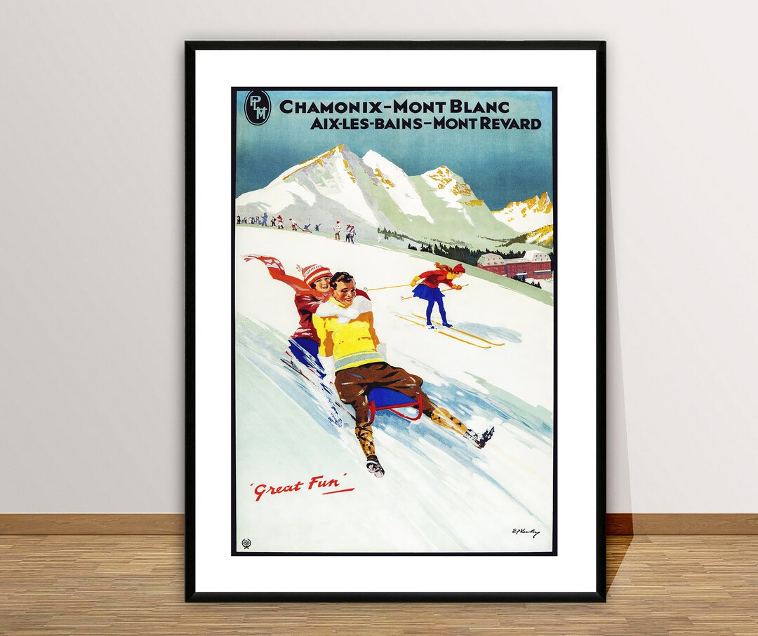 Chamonix Mont Blanc Vintage Travel Poster - Chamonix Poster, Ski ...