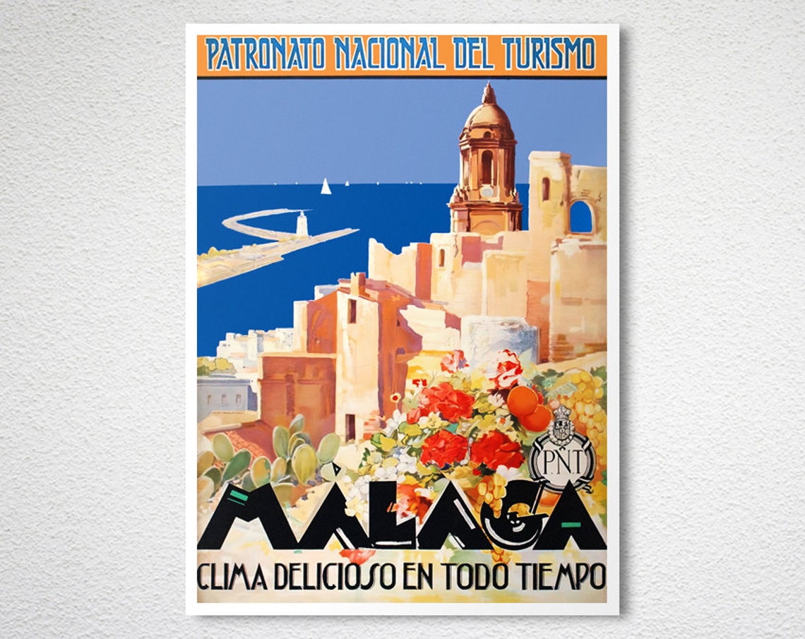 Malaga Spain Vintage Travel Poster Poster Print or Canvas | Etsy
