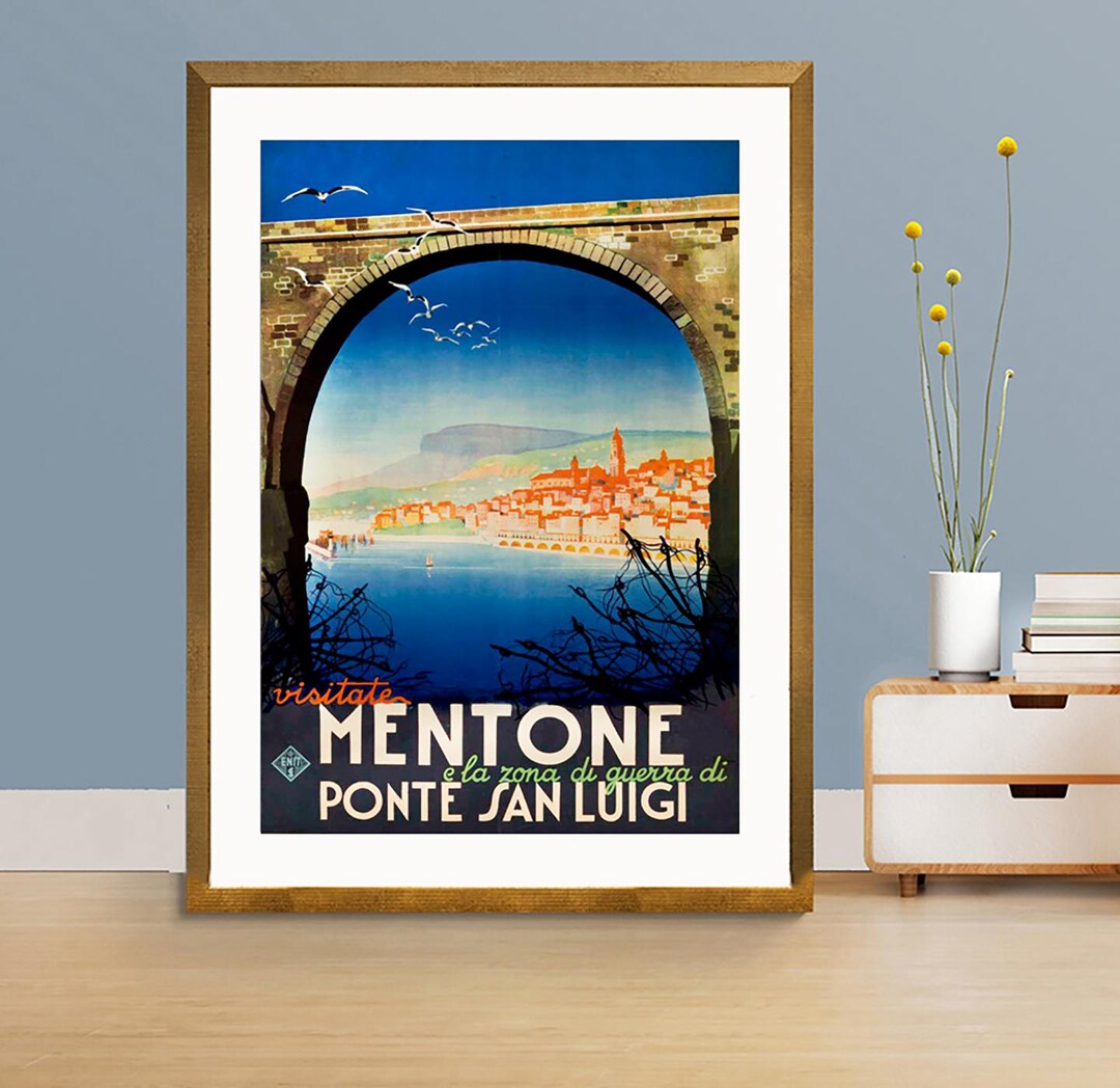 Menton France Vintage Travel Poster: Ponte San Luigi Print - Etsy
