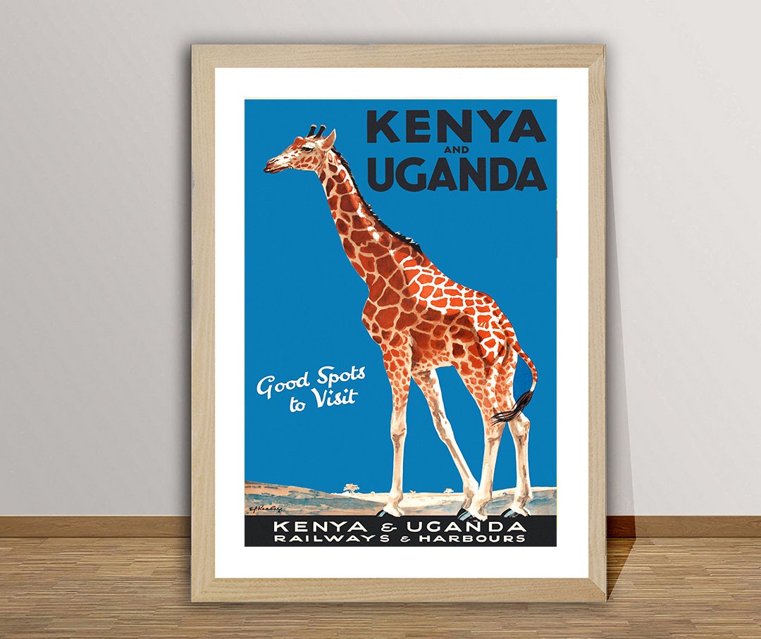 Kenya & Uganda Vintage Travel Poster: Giraffe Art Print - Etsy