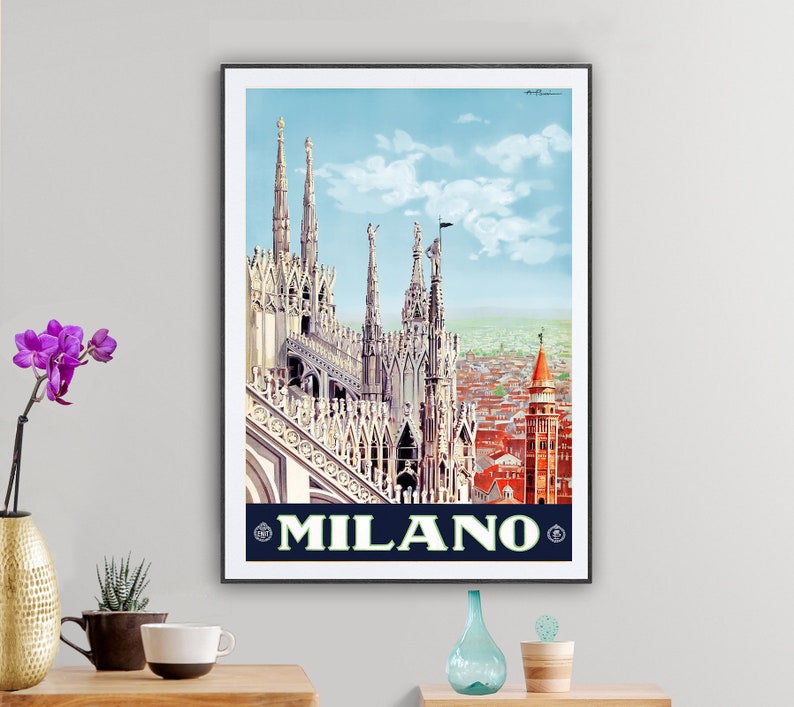 Milano Italy Vintage Travel Poster Poster Paper Sticker or | Etsy