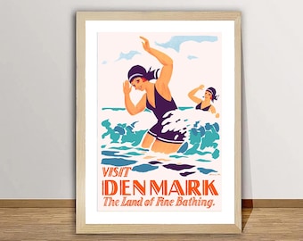 Denmark Das Land Des Meeres Girls Beach Land of the Sea Vintage Poster ...