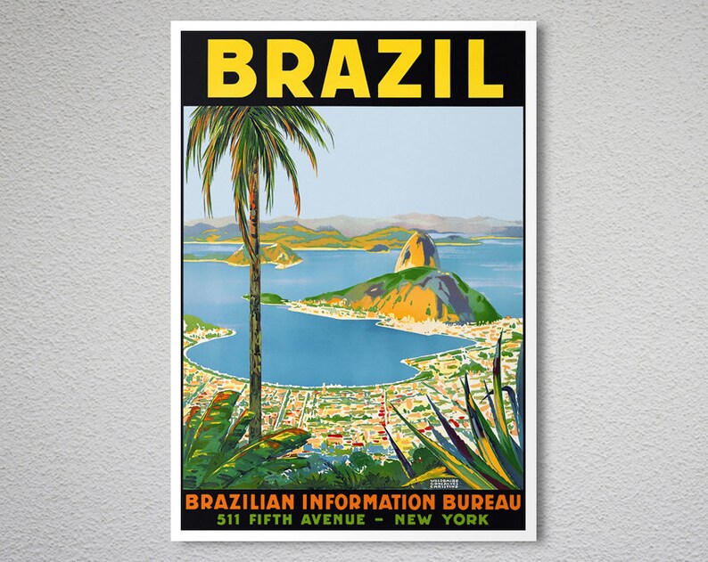Brazil Vintage Travel Poster Poster Paper Sticker or | Etsy