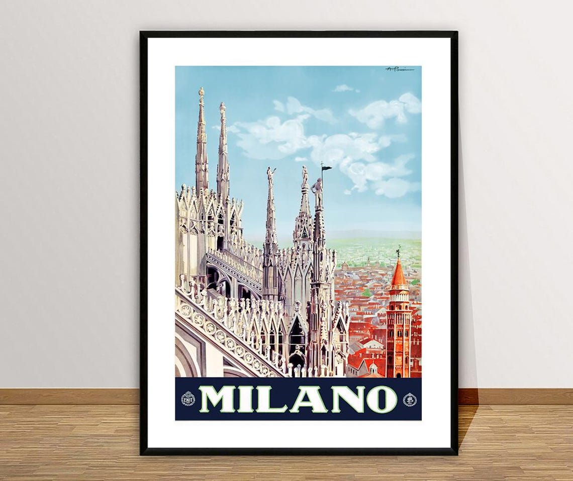 Milano Italy Vintage Travel Poster: Architectural Art Print - Etsy