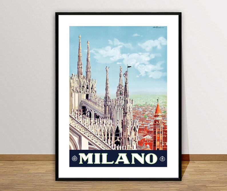 Milano Italy Vintage Travel Poster: Architectural Art Print - Etsy