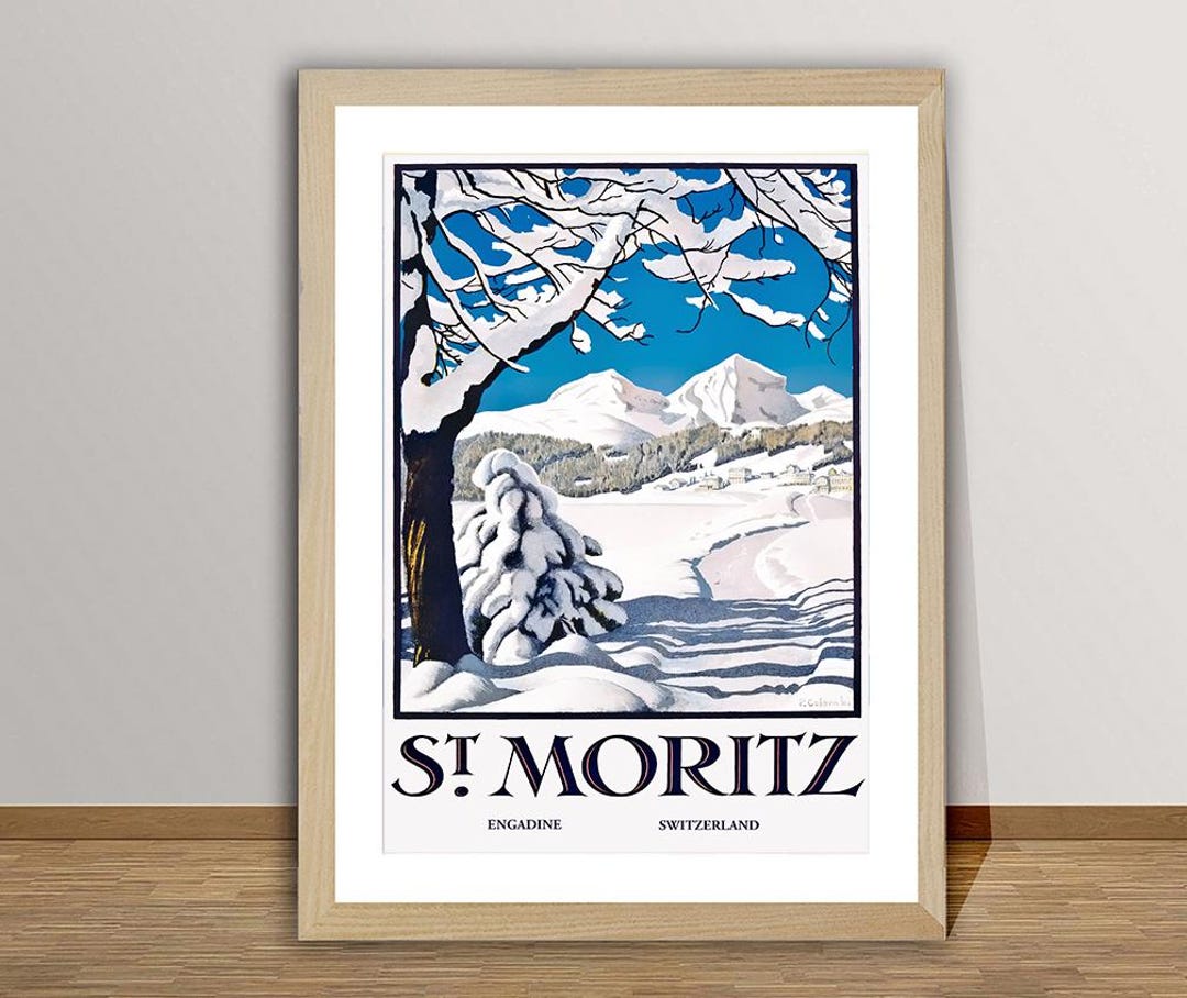 Vintage St Moritz Ski Poster: Engadine Suisse Travel Print - Etsy