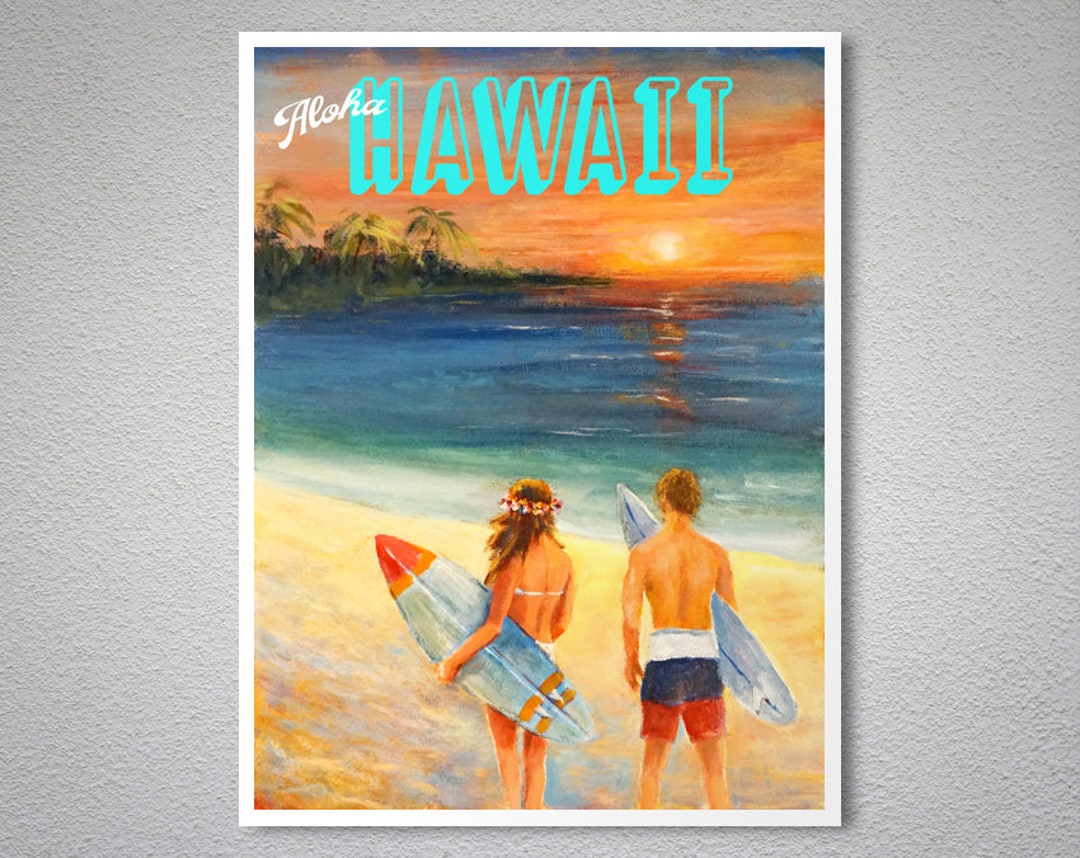 Hawaii Aloha Vintage Travel Poster by Faruk Koksal Poster Paper or ...