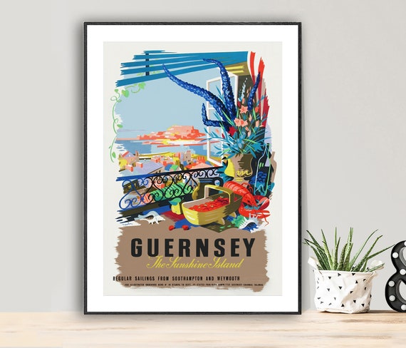 Art & Collectibles fine art print GUERNSEY vintage railway poster ...
