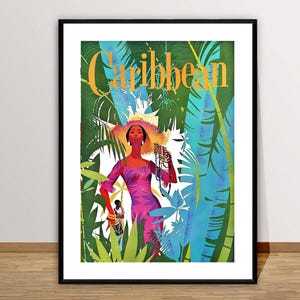 Caribbean Vintage Travel Poster - Poster Paper or Canvas Print / Gift ...